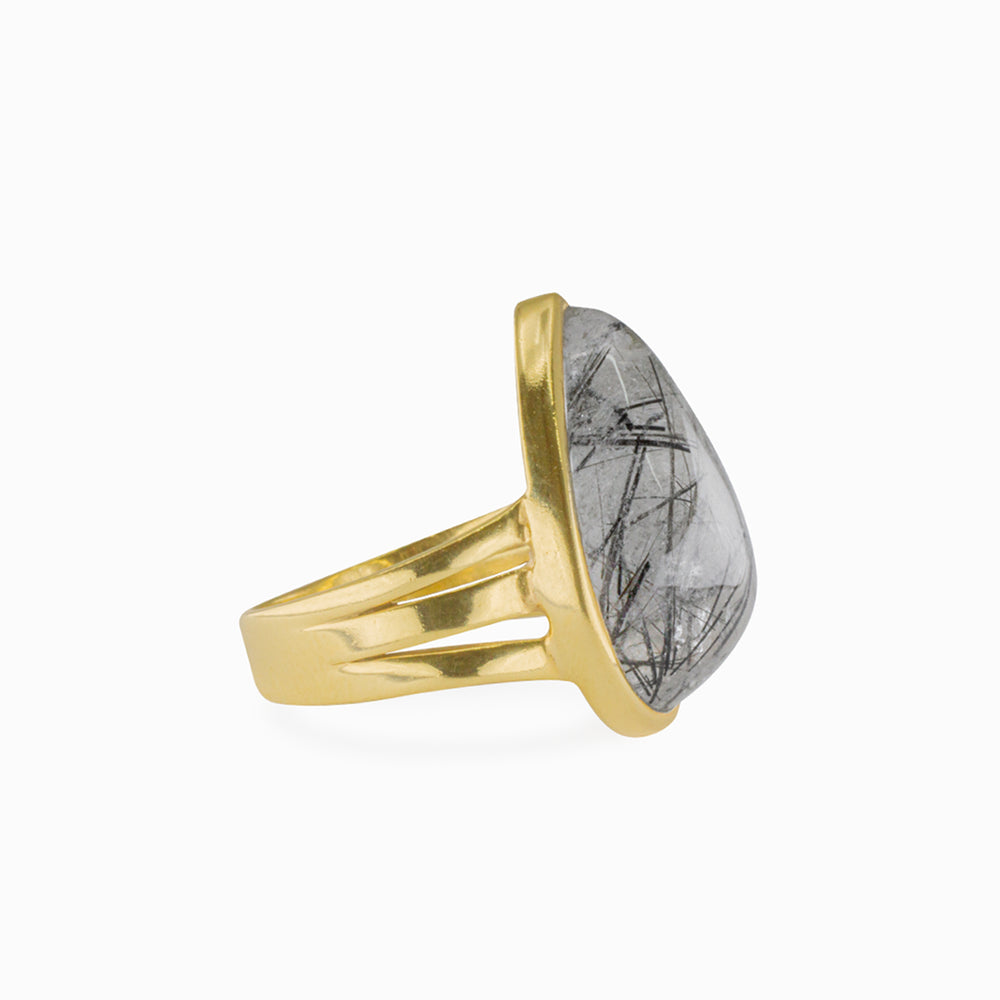 14K Gold Vermeil Tourmalinated Quartz Ring | Made In Earth Australia